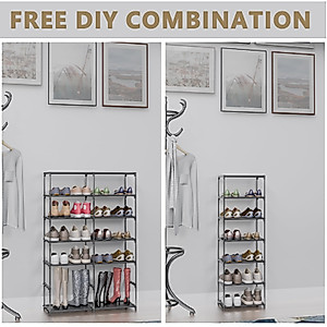 MADSOUKY Large Shoe Rack 4 Row 7 Tier Stackable Storage Organizer Shelf Cabinet 56-70 Pairs Sneaker Boots Sturdy Shoes Holder Cubby with Plastic Sheets for Entryway Closet Garage