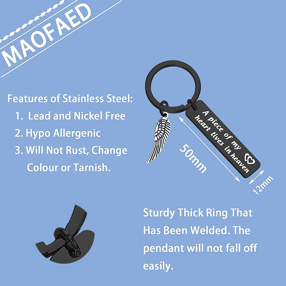 MAOFAED Memorial Keychain A Piece of my heart lives in heaven Sympathy Gift Loss of Loved One Keychain (piece in heaven black)