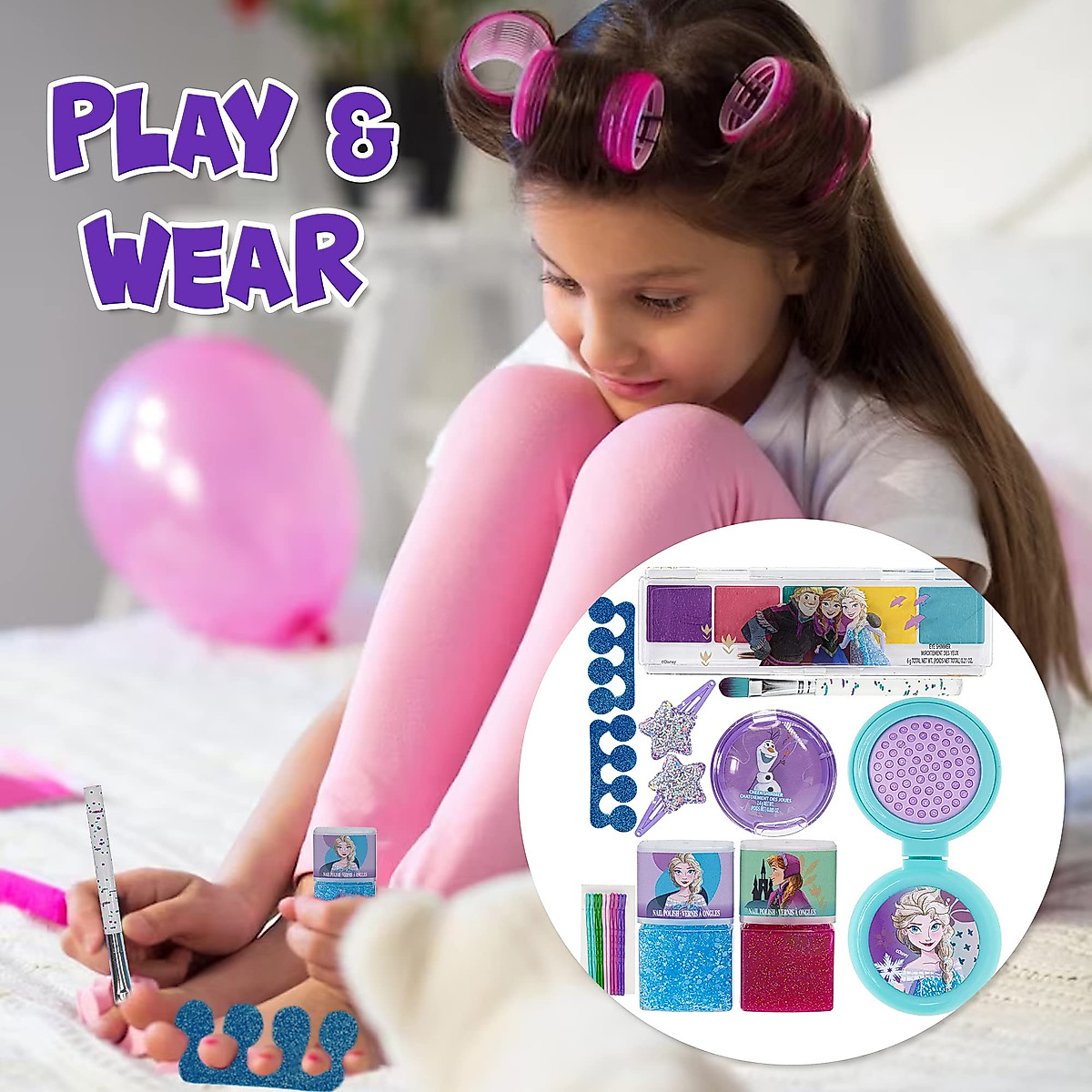 Disney Frozen - Townley Girl Fashion Chain Bag with Peel- Off Nail Polish, Eyeshadow, Hair Accessories, Hair Brush and More, with Rainbow Chain for Girls, Ages 3+