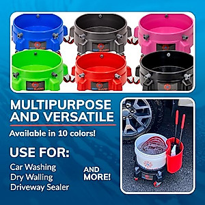 GRIT GUARD Bucket Dolly with Wheels - Rolling Detailing Wash Bucket with 5 Wheels and 2 Locking Casters Compatible with 2.5, 4, 5 and 6 Gallon Buckets (Silver, 3" Grey Casters)