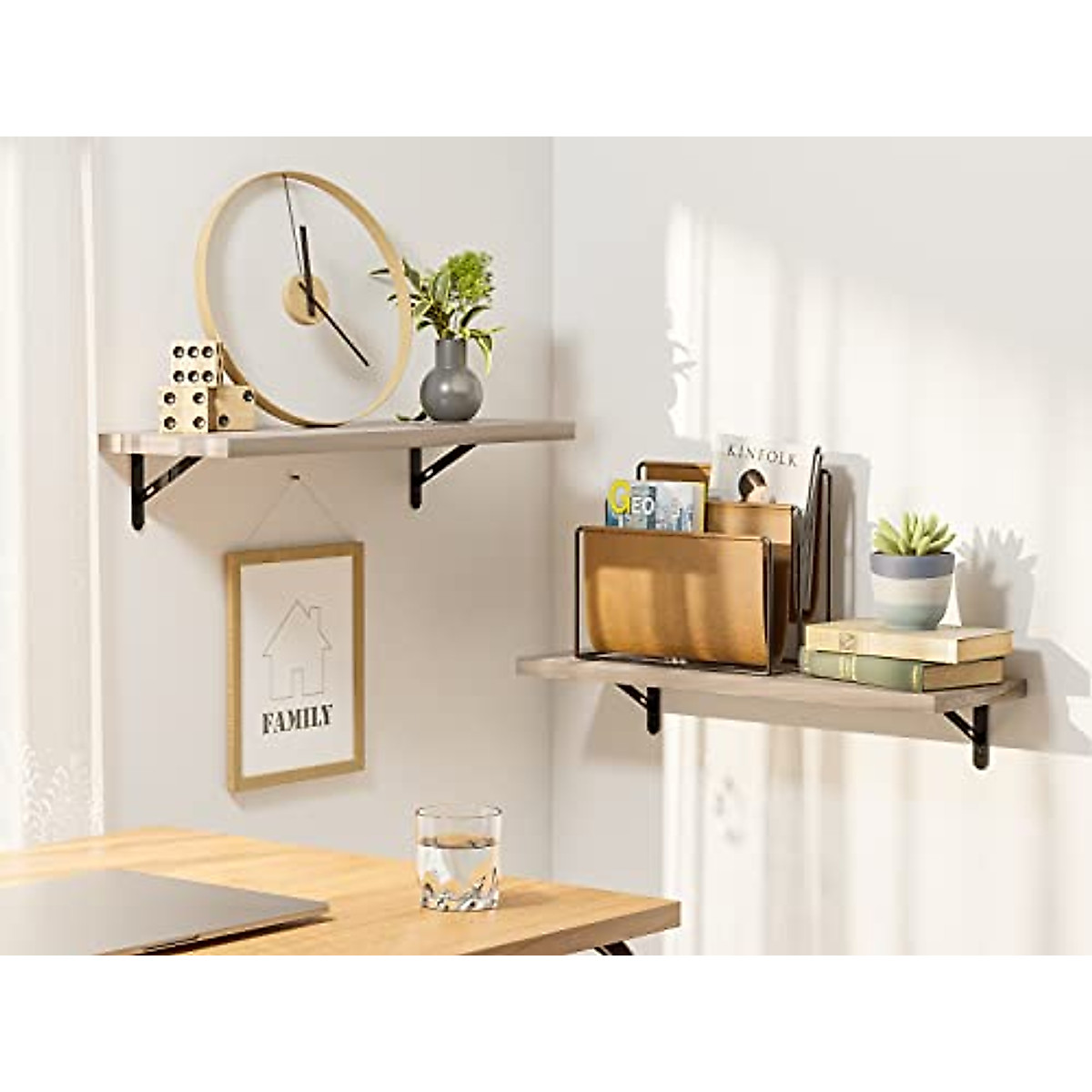 SUPERJARE 23.6 x 7.9in Floating Shelves, Set of 2, Wall Mounted Shelves for Storage, Hanging Book Shelves with Brackets for Bedroom/Living Room/Kitchen/Office/Bathroom - Greige