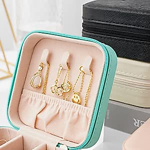 Portable Travel Mini Jewelry Box Leather Jewellery Ring Organizer Case Storage Gift Box Girls Women (blue).