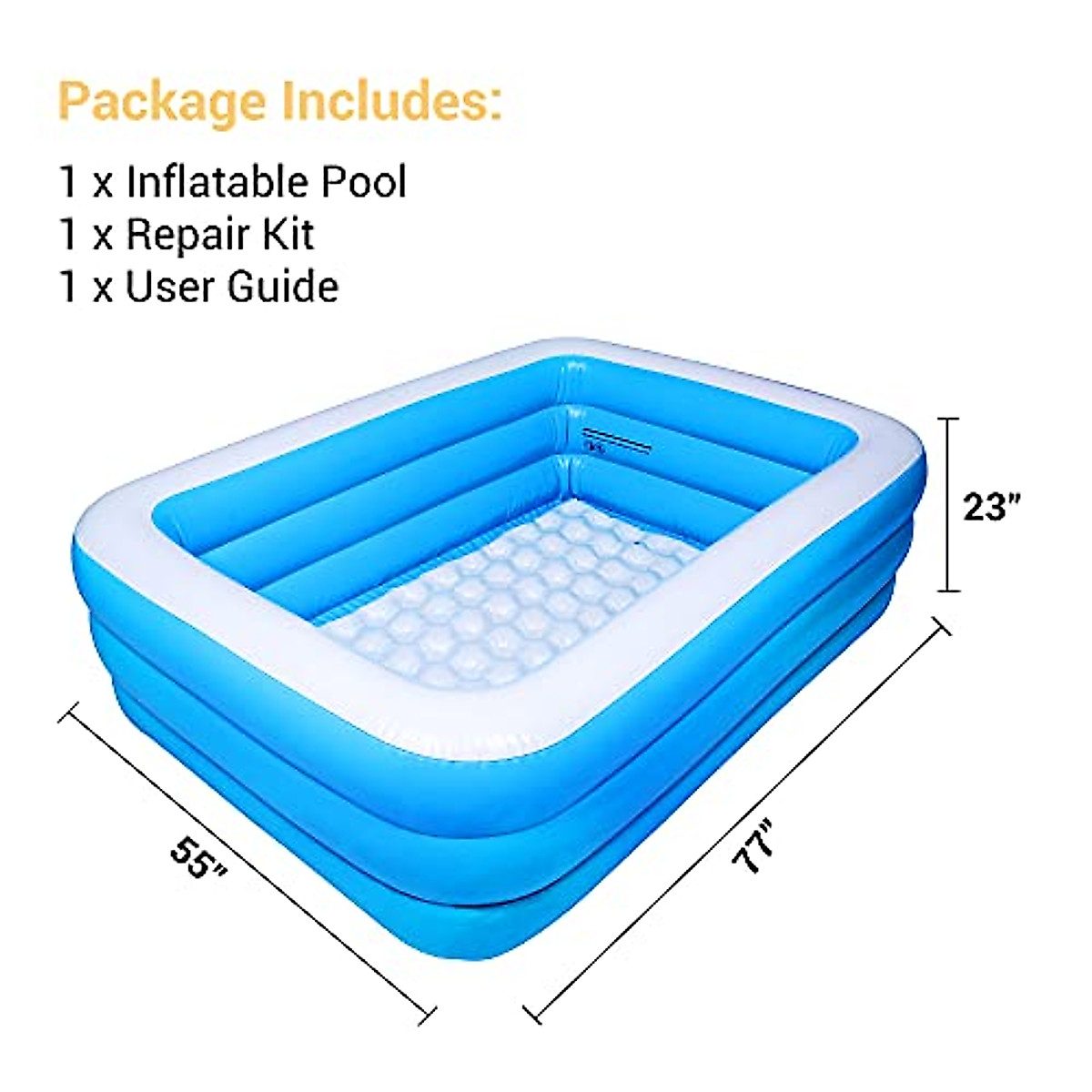 AsterOutdoor Inflatable Swimming Pool Full-Sized Above Ground Kiddle Family Lounge Pool for Adult, Kids, Toddlers, 77" x 55" x 23" Thickened, Blow Up for Backyard, Garden, Party, Blue