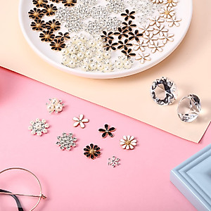 WILLBOND 80 Pieces Rhinestone Buttons Embellishment Buttons Fake Pearls Flat Back Flower Rhinestone Buttons for Jewellery Making Home Wedding Party Decoration