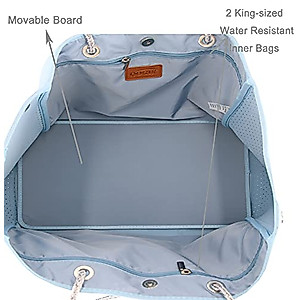 QOGiR Neoprene Multipurpose Beach Bag Tote with Inner Zipper Pocket (Light Blue, Large)