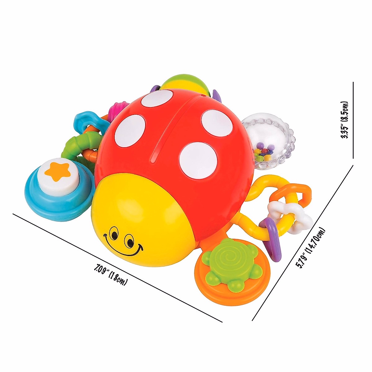 KiddoLab Ladybug Crawling Toy with Fun Sounds, Sliding Rings, Spinning Ball, and Colorful Beads - Develops Cognitive and Motor Skills for 6 Months Plus Babies
