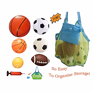 CZLCD 6Pces Soft Sports Balls Set for Kids Various Size of Soccer Ball, Basketball, Football,Tennis Ball,Volleyball with Large Free Bag and Hand Pump