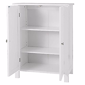 ZENY Bathroom Floor Storage Cabinet with Double Door + Adjustable Shelf, Wooden Organizer Cabinet for Living Room, Bathroom, Bedroom, Modern Home Furniture, White