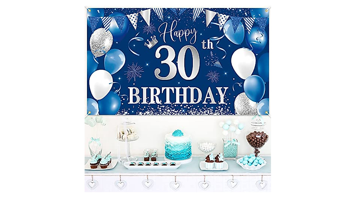 Celebrate in Style with BTZO 30th Birthday Backdrop - Blue Silver