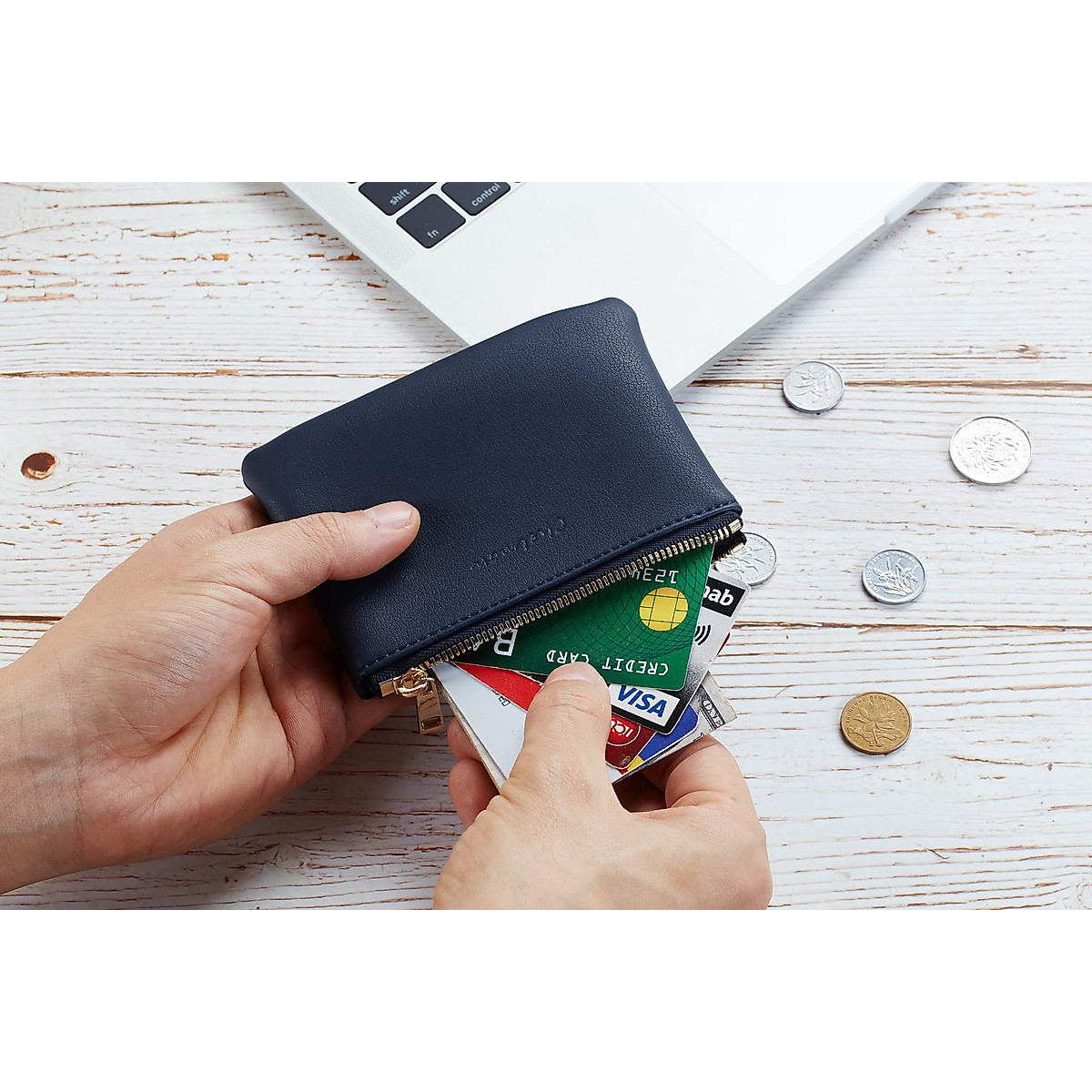 Chelmon Vegan Leather Coin Purse Pouch Change Purse With Zipper For Men Women (Blue Navy)