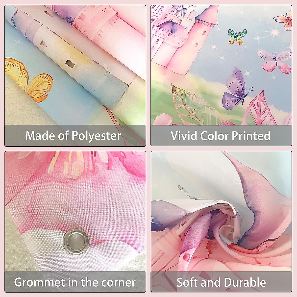 LDWLYW Princess Birthday Backdrop for Girls Happy Birthday Princess Castle Butterfly Backdrop Banner for Birthday Party Decorations Princess Theme Party Photo Backdrop Background Decor 7x5ft