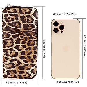 B BRENTANO Vegan Leather Double Zipper Pocket Wallet with Grip Hand Strap (Leopard)