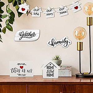 10 Pieces Farmhouse Tiered Tray Decor Wooden Rustic Decorations Home Sweet Home Family Gather Love Wood Block Our Life Our Story Table Signs for Farmhouse Home Kitchen Shelf Coffee(Classic)