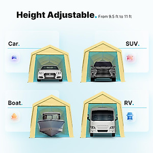 ADVANCE OUTDOOR 10x20 ft Heavy Duty Carport with Removable Sidewalls and Doors, Adjustable Height Car Canopy Garage Party Tent Boat Shelter with Reinforced Poles, Beige