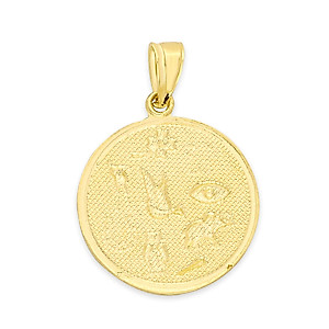 10k Real Solid Gold Round Lucky Charm Pendant, Good Luck Gifts for Her