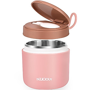 Insulated Food Container for Kids Adult - 15.2 Oz, Stainless Steel Vacuum Insulated Kids Food Jar with Folding Spoon, Leak Proof, Vacuum Insulated Thermo, Portable Food Bowl, Pink