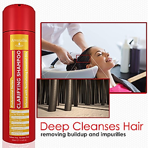 Arvazallia Clarifying Shampoo with Revitalizing Essential Oils - Professional-Grade Anti-Residue Cleanser Infused with Argan, Tea Tree, Peppermint, Olive, Sesame Oils, and Aloe
