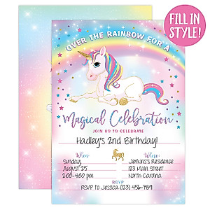 Your Main Event Prints Unicorn Birthday Invitation - Unicorn Party Invite - 20 Fill-In Style Invitations - Envelopes Not Included