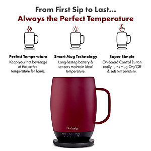 Nextmug Plus - Temperature-Controlled, Self-Heating Coffee Mug (Burgundy - 18 oz.)
