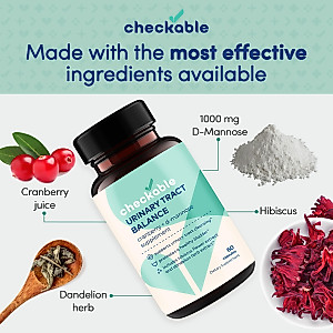 Checkable Bladder Control Supplements with D-Mannose, Cranberry, Hibiscus, and Dandelion - Urinary Tract Infection Treatment for Women and Men, 60 Cap