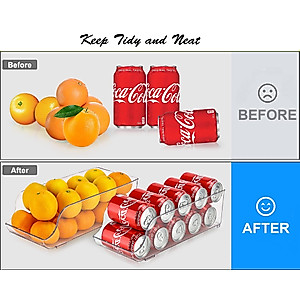 VIAV Set of 2 Refrigerator Organizer Bin Pop Soda Cans Dispenser Clear Plastic Can Drink Beverage Holder Storage for Kitchen, Countertops, Freezer Cabinets - Canned Food Pantry Storage Rack