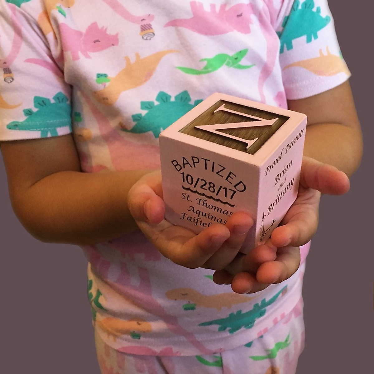 Glitzby Baptism - Christening - Dedication Keepsake - Personalized Baby Block Baptizm Gift Custom Engraved Wooden Baby Block for Boy & for Girl keepsake from godparent godmother