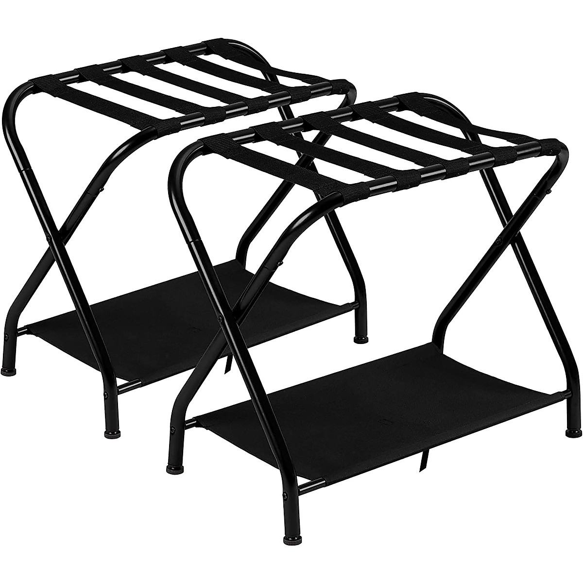 Yuihochic Luggage Rack, Pack of 2, Suitcase Stand with Fabric Storage Shelf, for Guest Room,Bedroom,Hotel, Foldable Painted Steel Frame (Black+Package Quantity 2)