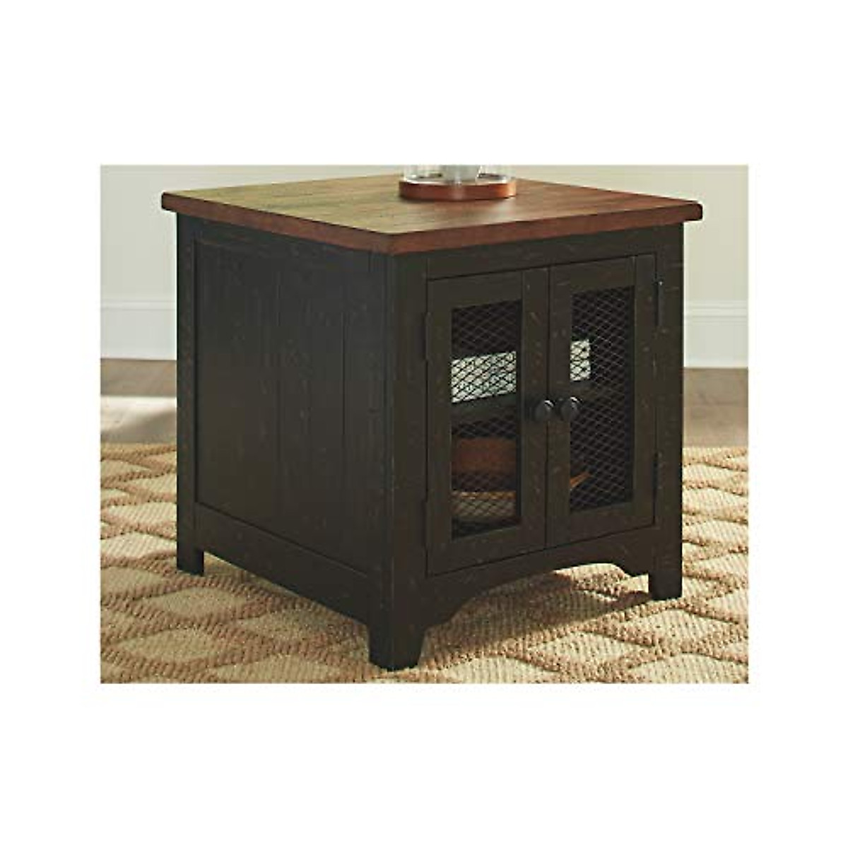 Signature Design by Ashley Valebeck Farmhouse Rectangular End Table with Storage, Distressed Brown & Black Finish