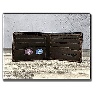 Anthology Gear Minimalist Bi-fold Leather Wallet - with Guitar Pick Holder Full Grain Leather (Whiskey Brown)