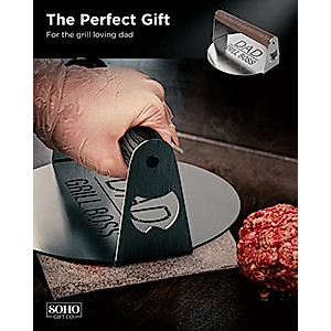 GALVANOX BBQ Press Grilling Gift for DAD The Grill Boss - Stainless Steel Smash Burger Press for Hamburger/Bacon with Wood Handle & Beer Opener (for Christmas, Birthday, Fathers Day)