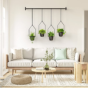 Dobyusf 4pcs Hanging Planters for Indoor Plants with Plastic Pots, Outdoor Hanging Planters Flower Pots Basket for Wall or Ceiling, Black