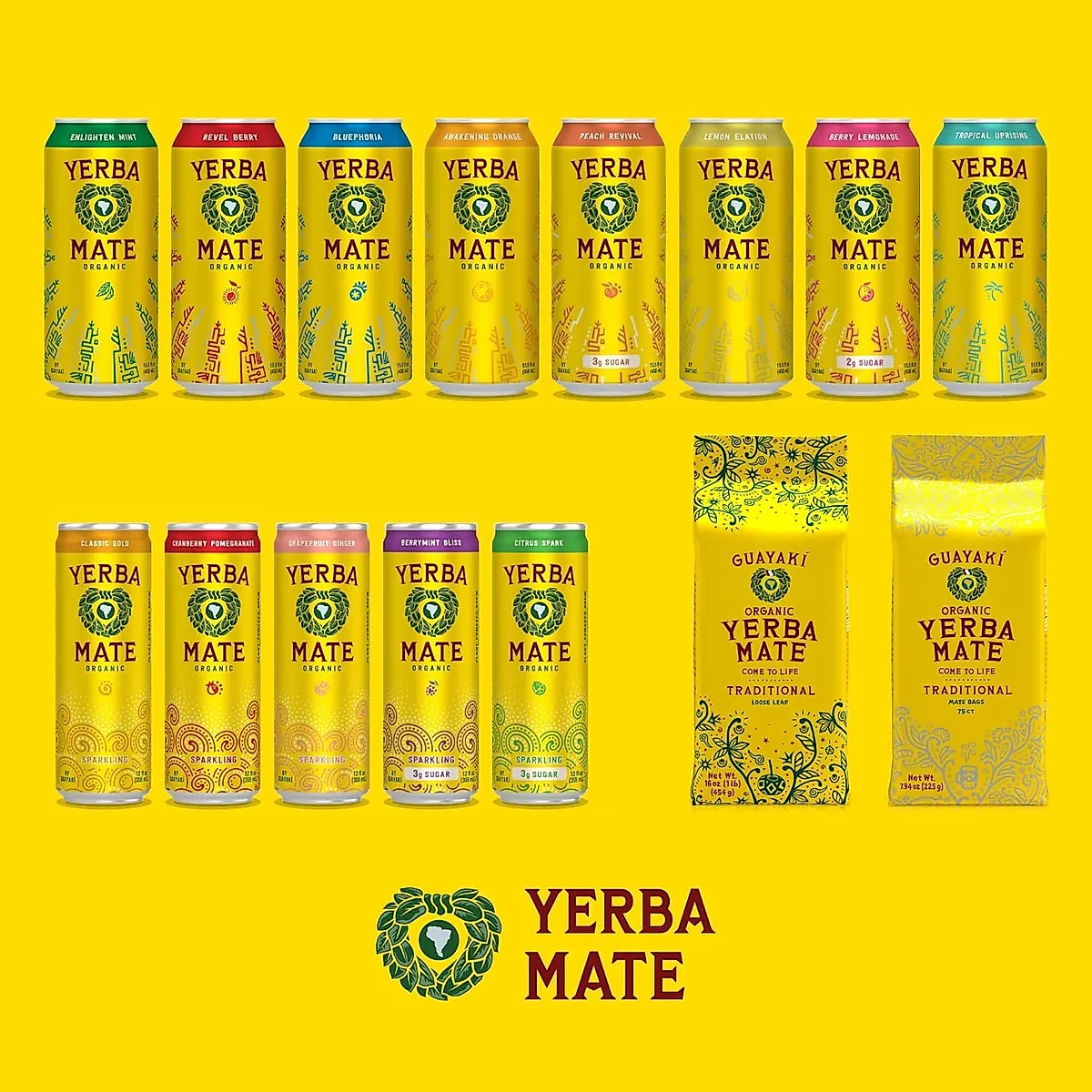 Guayakí Yerba Mate, Organic Energy Drink Alternative, Variety Pack, 150mg Natural Plant Based Caffeine, Better for You Energy & Focus, No Jitters or Crash, 15.5 Oz (Pack of 12) (Packaging May Vary)