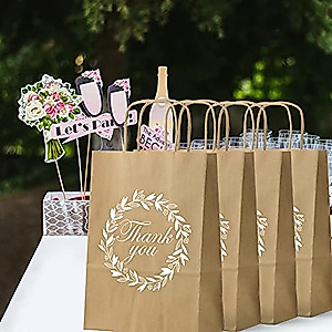 KALEFO 60Pcs Thank You Gift Bags Bulk Wedding Favors with Handle Brown Kfaft Paper Bags for Birthday Graduation Party Supplies Baby Shower Retail Shopping 7 x 4 x 9in