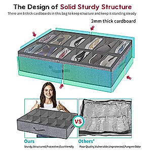 Onlyeasy Large Under Bed Shoe Storage Organizer with Strong Zippers & Handles Set of 2, Fit Total 24 Pairs, Underbed Organizers for Kids & Adults, 29.3"x23.6"x5.9", Herringbone Grey, 9MNRUBSB2P