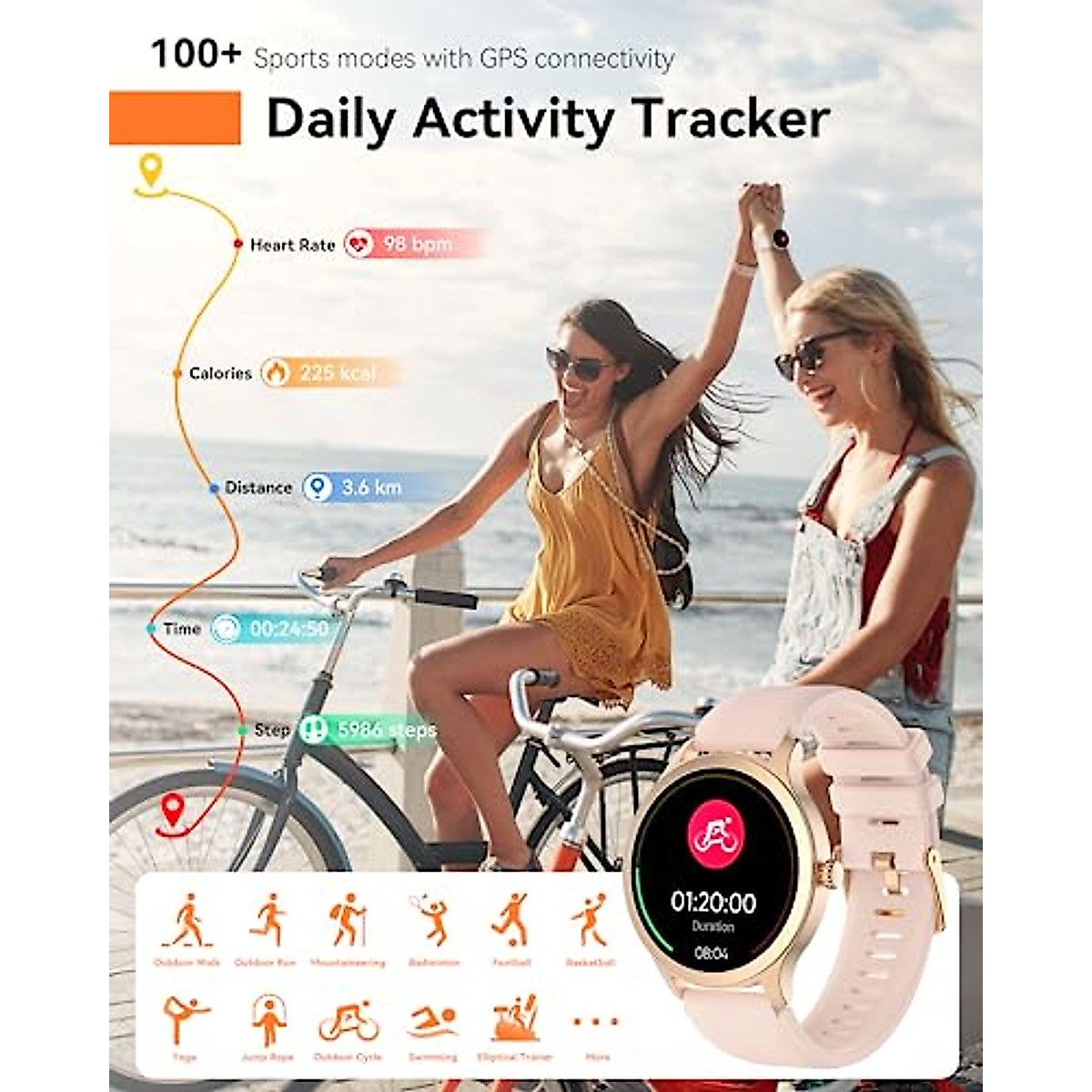 Smart Watch for Women Answer/Make Call, 1.32" Smartwatch Gifts with Blood Oxygen/Heart Rate/Sleep Monitor, IP68 Waterproof Fitness Tracker Step Calorie Counter Pedometer Workout Watch for Android iOS
