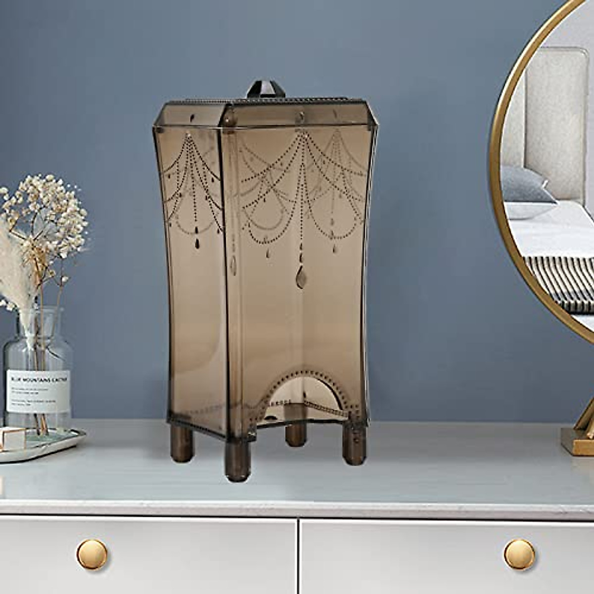 Cotton Pad Dispenser, Modern Square Makeup Pad Holder Qtip Dispenser Canister Jar with Lid for Bathroom Vanity Countertop, Grey