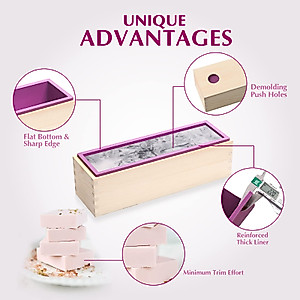 BOOWAN NICOLE Soap Making Kit for Adults 42oz Loaf Rectangular Soap Mold with Wooden Box Wavy & Straight Slicer Melt and Pour or Cold Process Tool Set