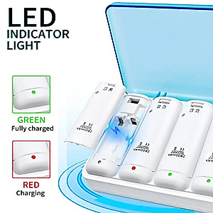 TechKen Charging Station for Wii Controller with 4 Rechargeable Battery 2800 mAh Packs & USB Cable Compatible with Nintendo Wii Remote Controllers