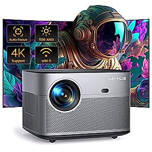 [Auto Focus/Keystone] 4K Projector with WiFi 6 and Bluetooth 5.2, 500 ANSI Lumens WiMiUS P64 Native 1080P Outdoor Movie Proyector, 50% Zoom, Home Projector Compatible with iOS/Android/HDMI/TV Stick