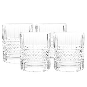 LEMONSODA Premium Double Rocks Vintage Whiskey Tumblers - Uniquely Designed Vintage Style Glass - Gifts for Whiskey Lovers/Men/Dads/Husbands (Set of 4)