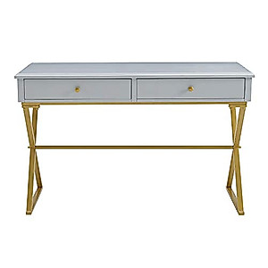 Linon Two-Drawer Grey and Gold Campaign Harli Desk
