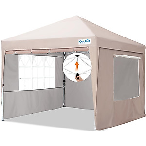 Quictent Ez Pop up Canopy Tent 10'x10' with Detachable Window Sidewalls, One Person Setup, Waterproof Outdoor Portable Vendor Tent Shelter Enclosed, Wheeled Bag Included (Khaki)