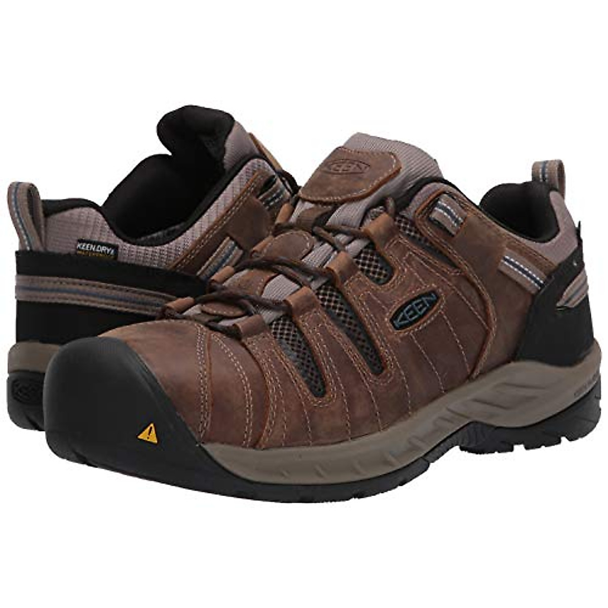 KEEN Utility Men's Flint 2 Low Steel Toe Waterproof Non Slip Work Shoe, Cascade Brown/Orion Blue, 10.5 Wide US