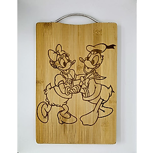 Cartoon Engraved Cutting Boards - Custom Chopping Block with Metal Handle for Kitchen - Bamboo Wood with Laser-Engraved Design - Wedding, Anniversary - 12"x9"x0.67" (Duck Couple Donald)