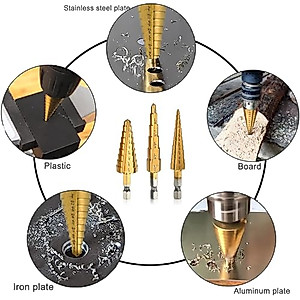 Step Drill Bit- 3 Pcs Step Drill Bits for Metal, Stepped Drill Bit Set for Plastic, Wood, Sheet Metal