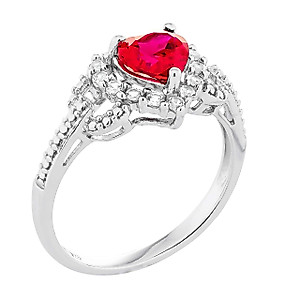 Lexi and Rose .925 Sterling Silver, Heart Cut Lab-Grown Ruby & Round Lab-Grown White Sapphire Halo Promise Ring - Size 8