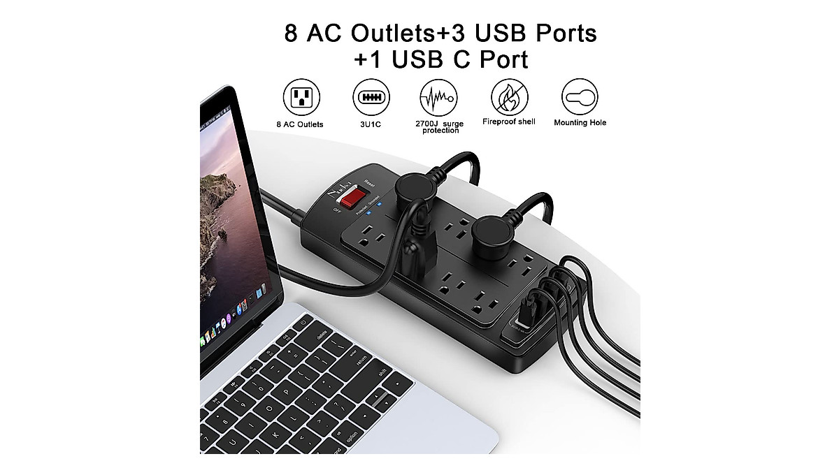 Nuetsa Surge Protector Power Strip with USB and 8 Outlets