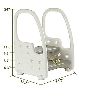 Two Step Stool with Handles Height Adjustable Footstool for Toddlers Children Kids,Step Stool for Kids,Toddler Step Stool with Handles and Non-Slip Steps,Gray