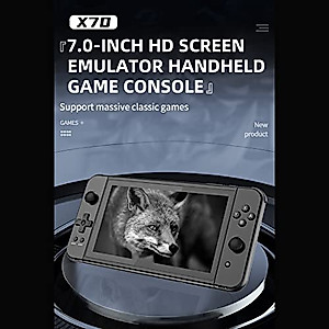 RAHEL POWKIDDY X70 Retro Handheld Game Console for Kids and Adults, 7-Inch IPS HD Screen Console Built-in 6000+ Games, 23.6 x 11.7 x 1.4cm - Black/64G