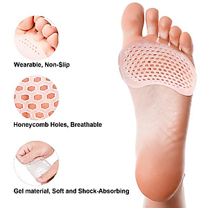 Metatarsal Pads Women Men 6 Pack, Reusable Gel Ball of Foot Cushion for Women High Heels, Foot Pads for Pain Relief for Shoes Pads, Bunion Forefoot Pads, Foot Cushion for Ball of Feet